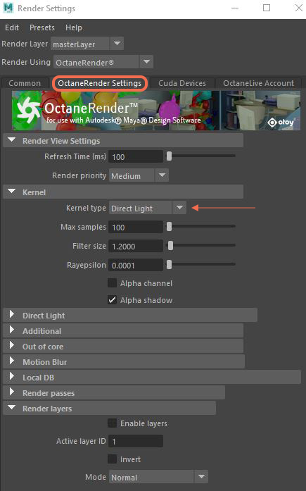 Render Kernel Settings – OTOY, Inc. SANDBOX